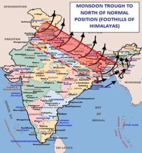 Monsoon trough - Intense Rainfall in Karnataka and Kerala | IASbaba